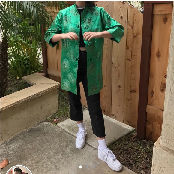Jackets & Coats | Vintage Green Silk Coat | Poshmark